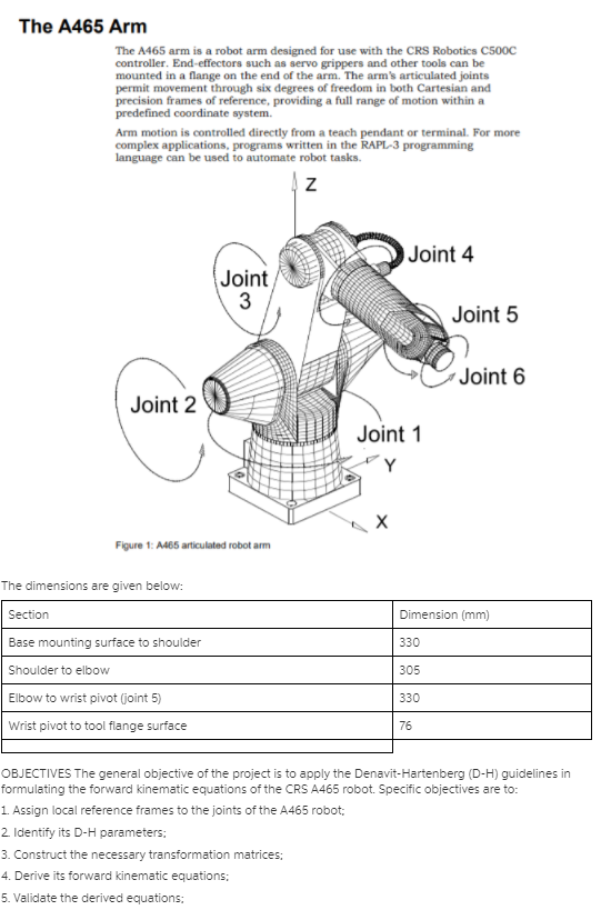 The A465 Arm The A465 arm is a robot arm designed for | Chegg.com