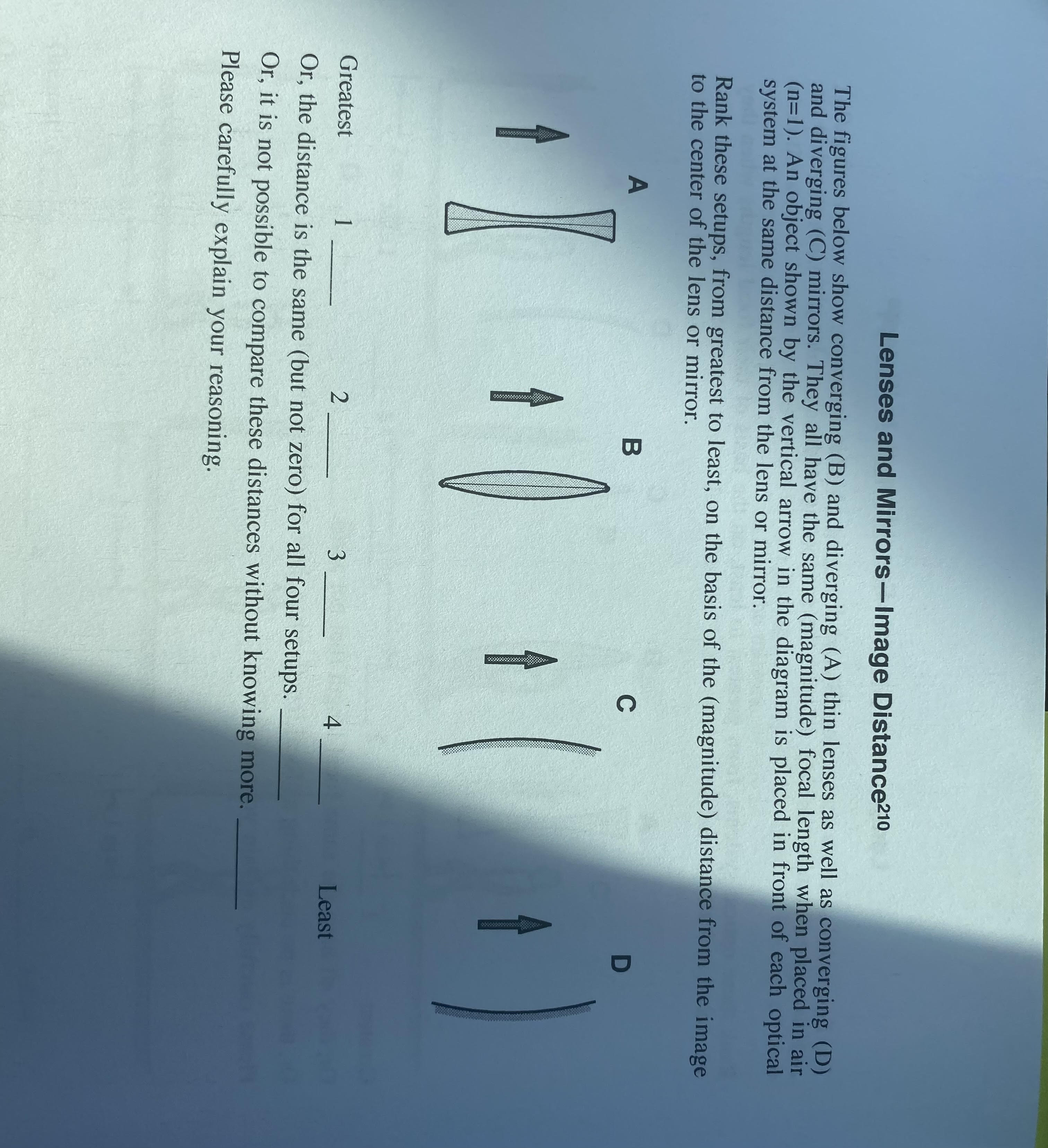 Solved Lenses and Mirrors-Image Distance 210 The figures | Chegg.com