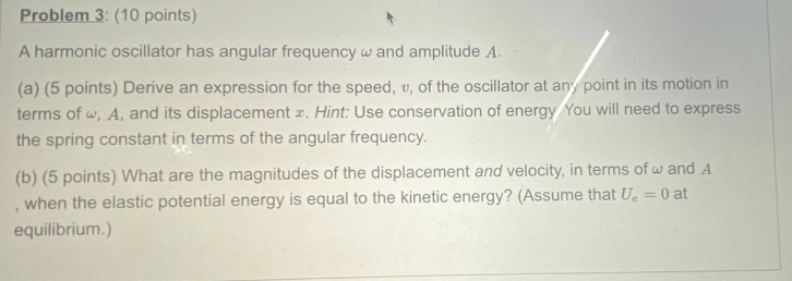 Solved Problem 3: (10 points) A harmonic oscillator has | Chegg.com