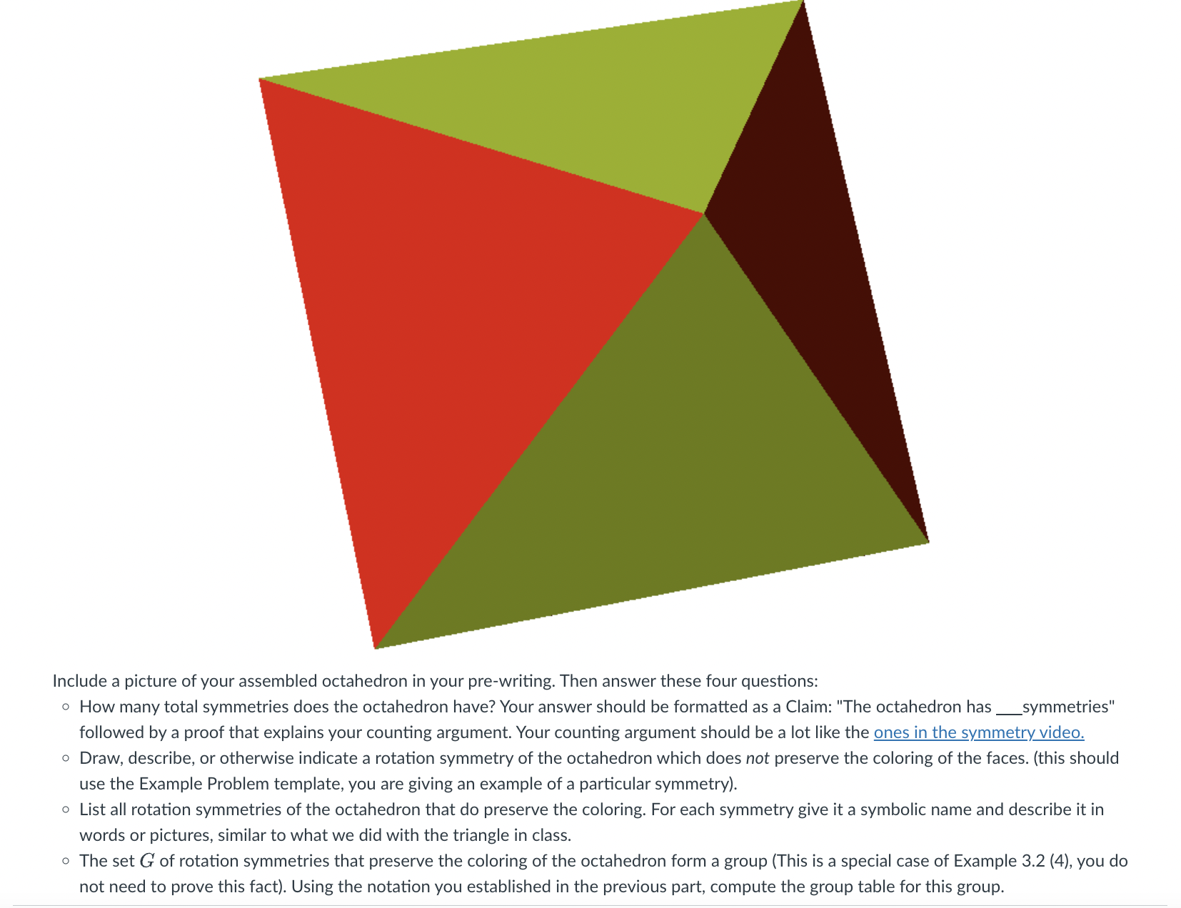 Solved Include a picture of your assembled octahedron in | Chegg.com