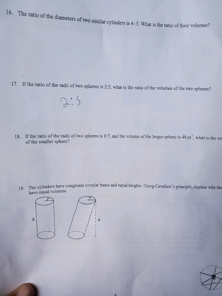 Solved 16. The ratio of the diameters of two similar | Chegg.com