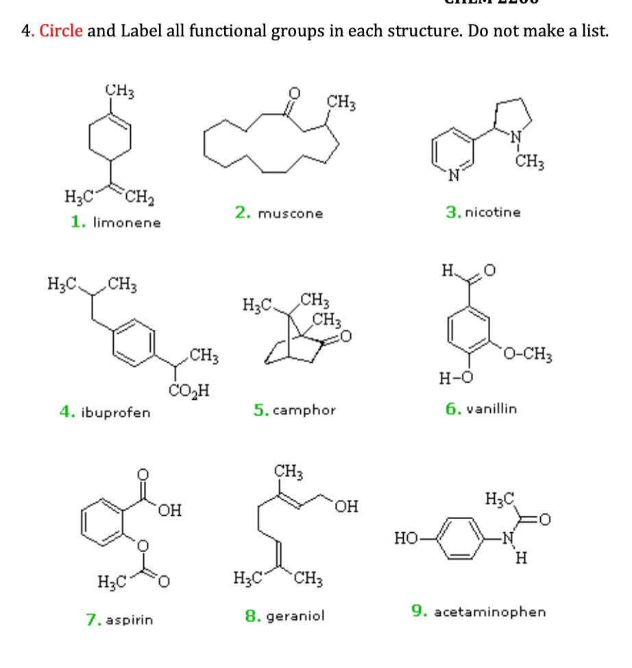 Solved 4. Circle and Label all functional groups in each | Chegg.com
