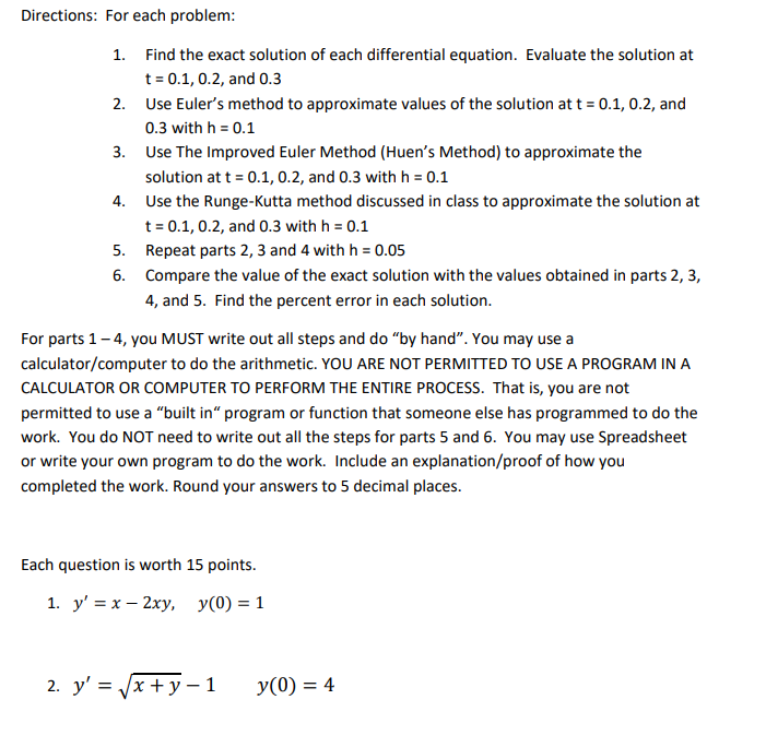 Solved Directions: For each problem: 1. Find the exact | Chegg.com