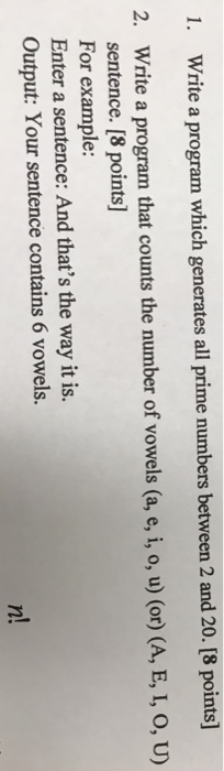Solved 1. Write a program which generates all prime numbers | Chegg.com