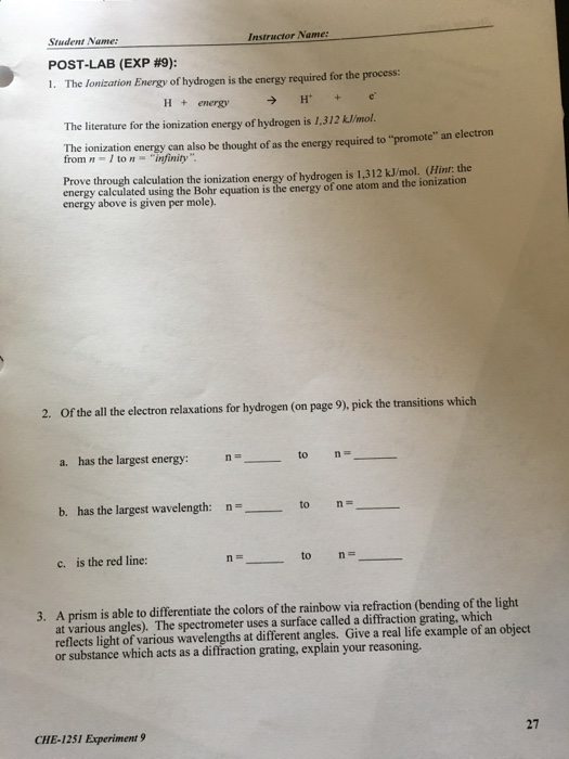 Solved Student Name: Instructor Name POST-LAB (EXP #9): 1. | Chegg.com
