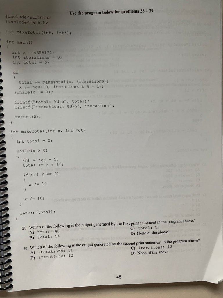 Use the program below for problems 28 - 29 #include | Chegg.com