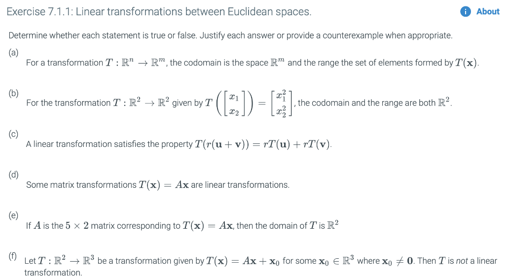 Solved Exercise 7.1.1: Linear transformations between | Chegg.com