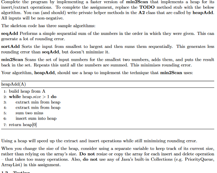Solved public class A2 { //TODO: document this method | Chegg.com
