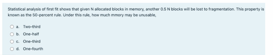 Solved Statistical analysis of first fit shows that given N | Chegg.com