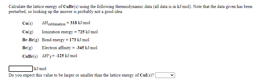 Solved Calculate the lattice energy of KCl(s) using the | Chegg.com