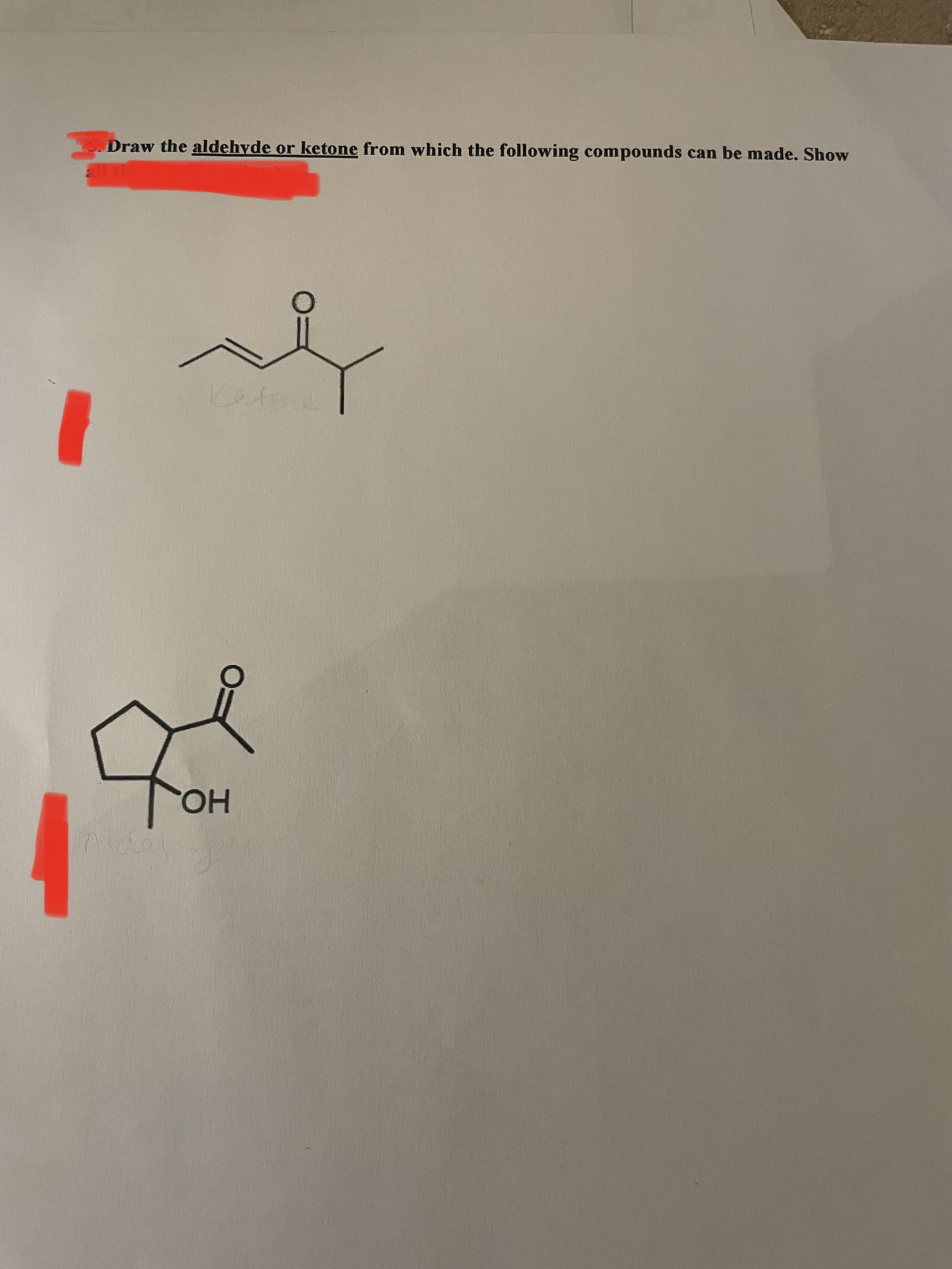 Solved D. Draw the aldehyde or ketone from which the | Chegg.com