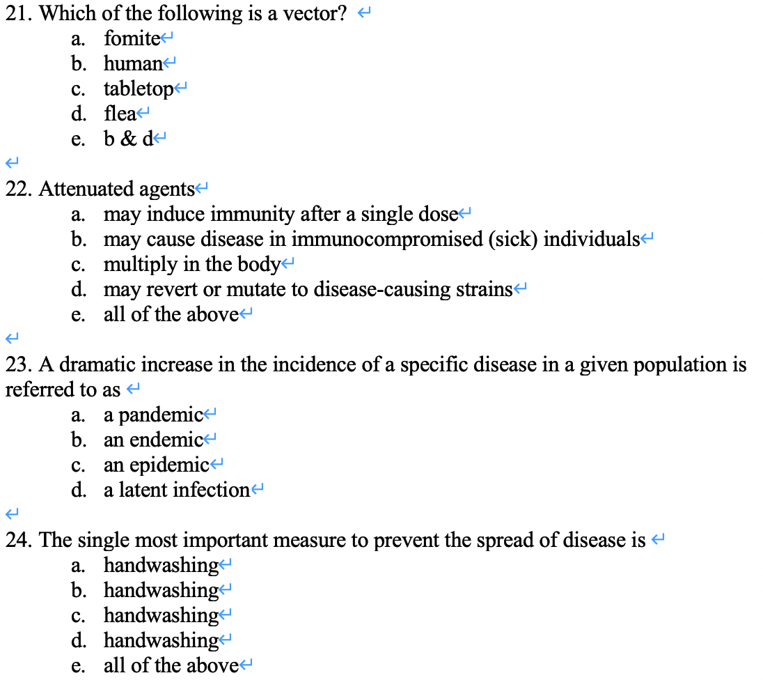 Solved 21. Which of the following is a vector? H a. fomite | Chegg.com
