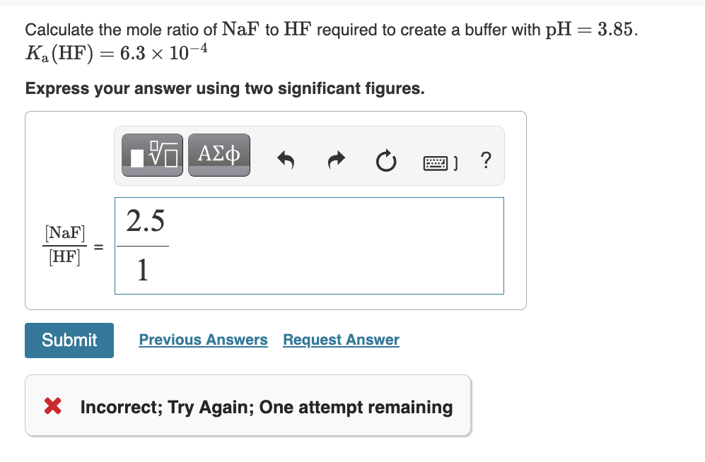 Solved Calculate the mole ratio of NaF to HF required to | Chegg.com