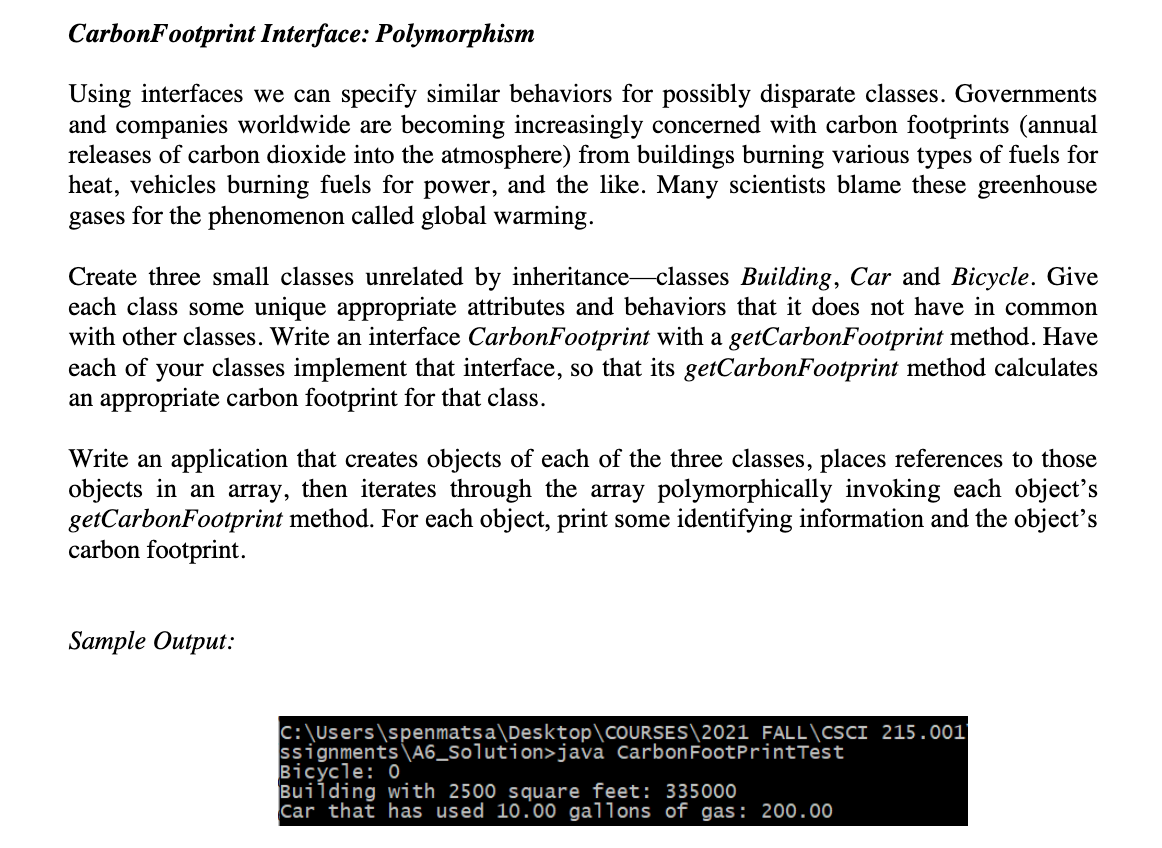 Solved Carbon Footprint Interface: Polymorphism Using | Chegg.com