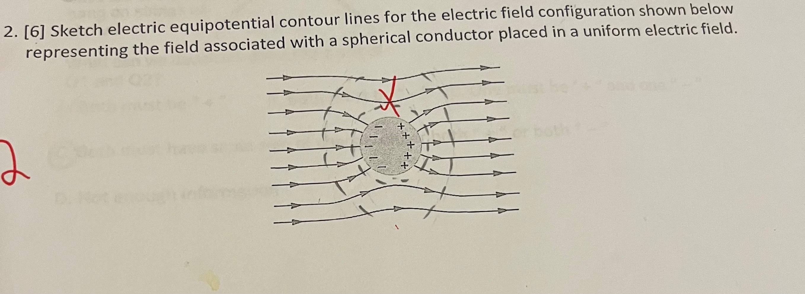 Solved 2. [6] Sketch electric equipotential contour lines | Chegg.com