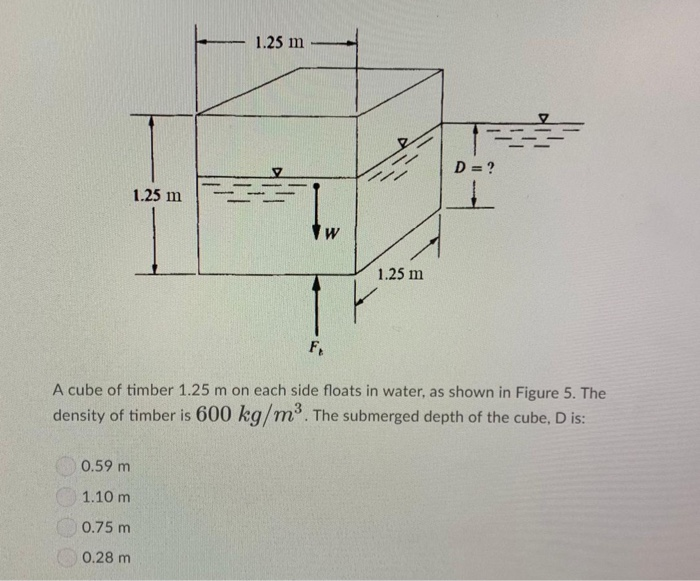 Solved 1.25 m 1.25 m - 1.25 m Ft A cube of timber 1.25 m on | Chegg.com