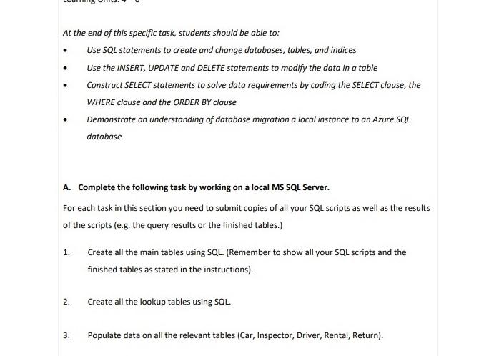 Solved At the end of this specific task, students should be | Chegg.com