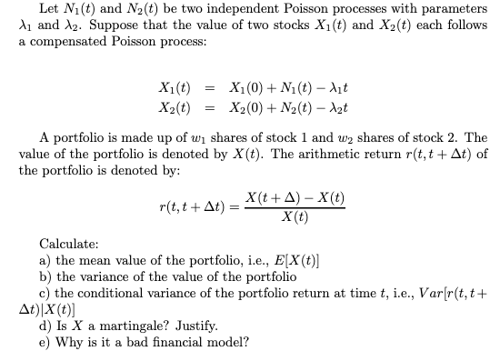 Let Ni(t) and Nz(t) be two independent Poisson | Chegg.com