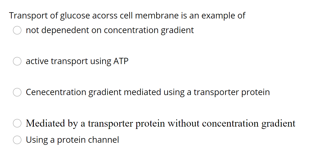 Solved Transport of glucose acorss cell membrane is an | Chegg.com