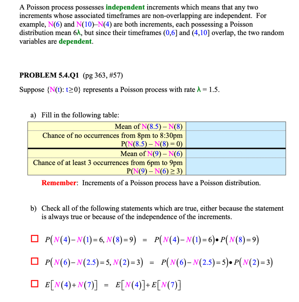 Solved A Poisson process possesses independent increments | Chegg.com