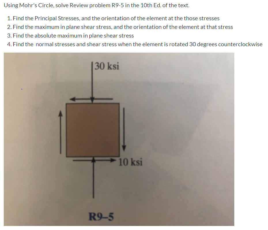 Solved Using Mohr's Circle, solve Review problem R9-5 in the | Chegg.com