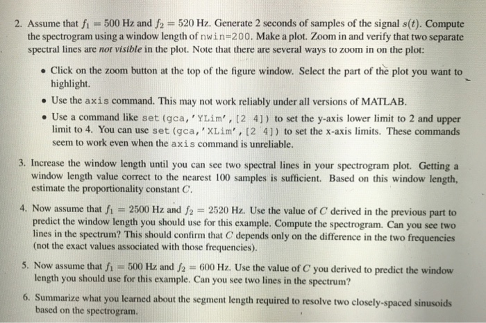 Solved 2 Lab Exercises 2.1 Spectrogram Frequency Resolution | Chegg.com