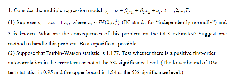 Solved 1. Consider the multiple regression model | Chegg.com
