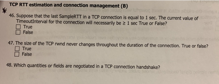 Solved Tcp Rtt Estimation And Connection Management B 46