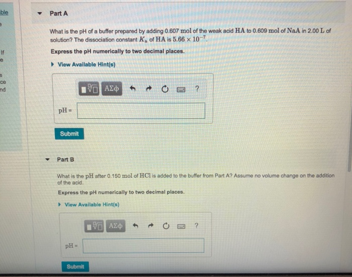 Solved ble Part A What is the pH of a buffer prepared by | Chegg.com