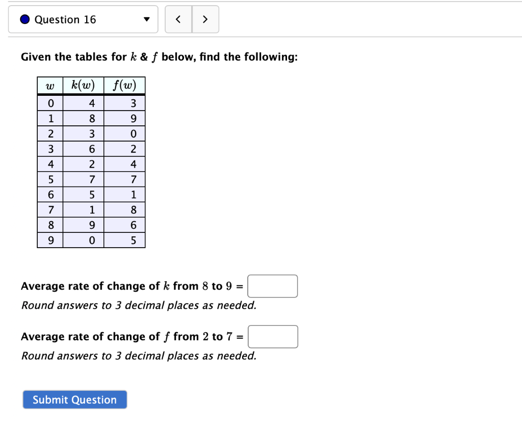 Solved Given the tables for k&f below, find the following: | Chegg.com