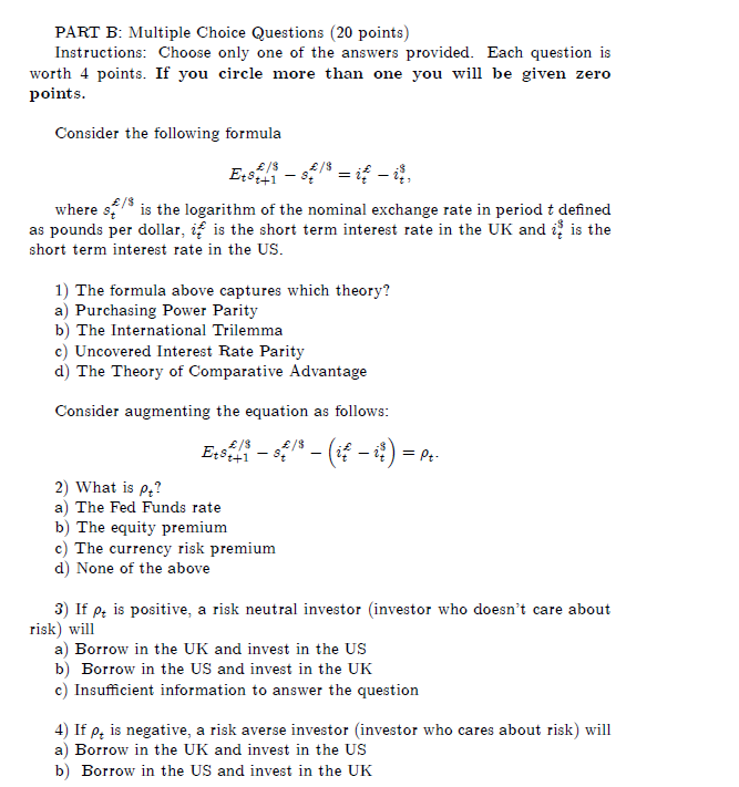 Solved PART B: Multiple Choice Questions (20 points) | Chegg.com