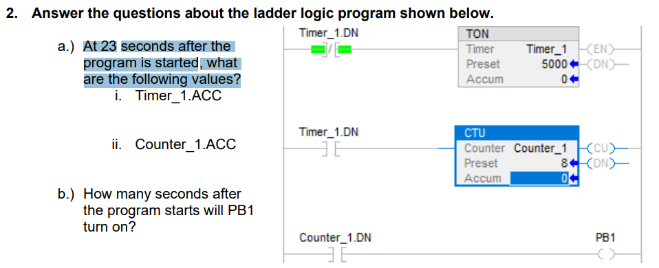 Solved 2. Answer the questions about the ladder logic | Chegg.com