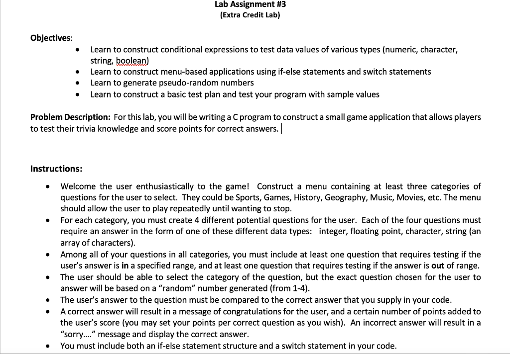 Solved Lab Assignment #3 (Extra Credit Lab) Objectives: | Chegg.com