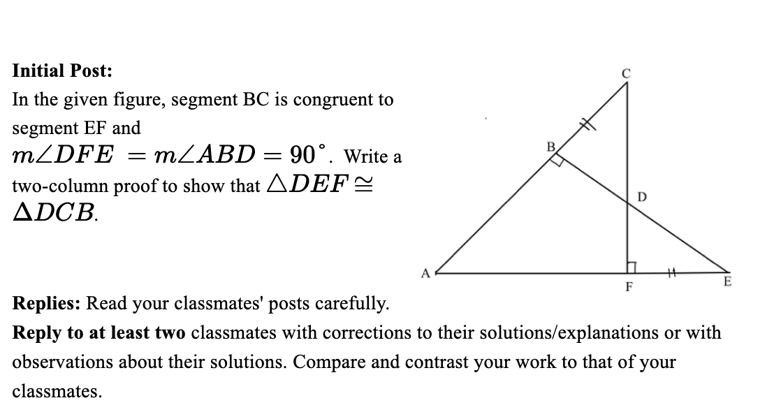 Solved Initial Post: In the given figure, segment BC is | Chegg.com
