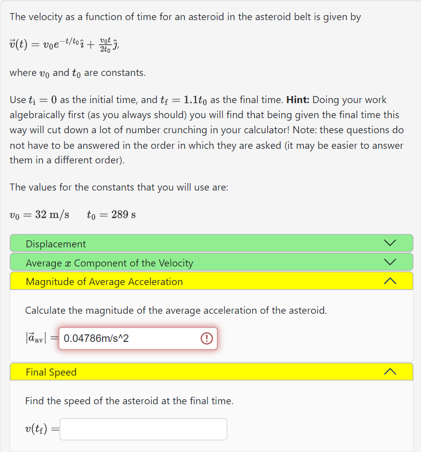 Solved The velocity as a function of time for an asteroid in | Chegg.com