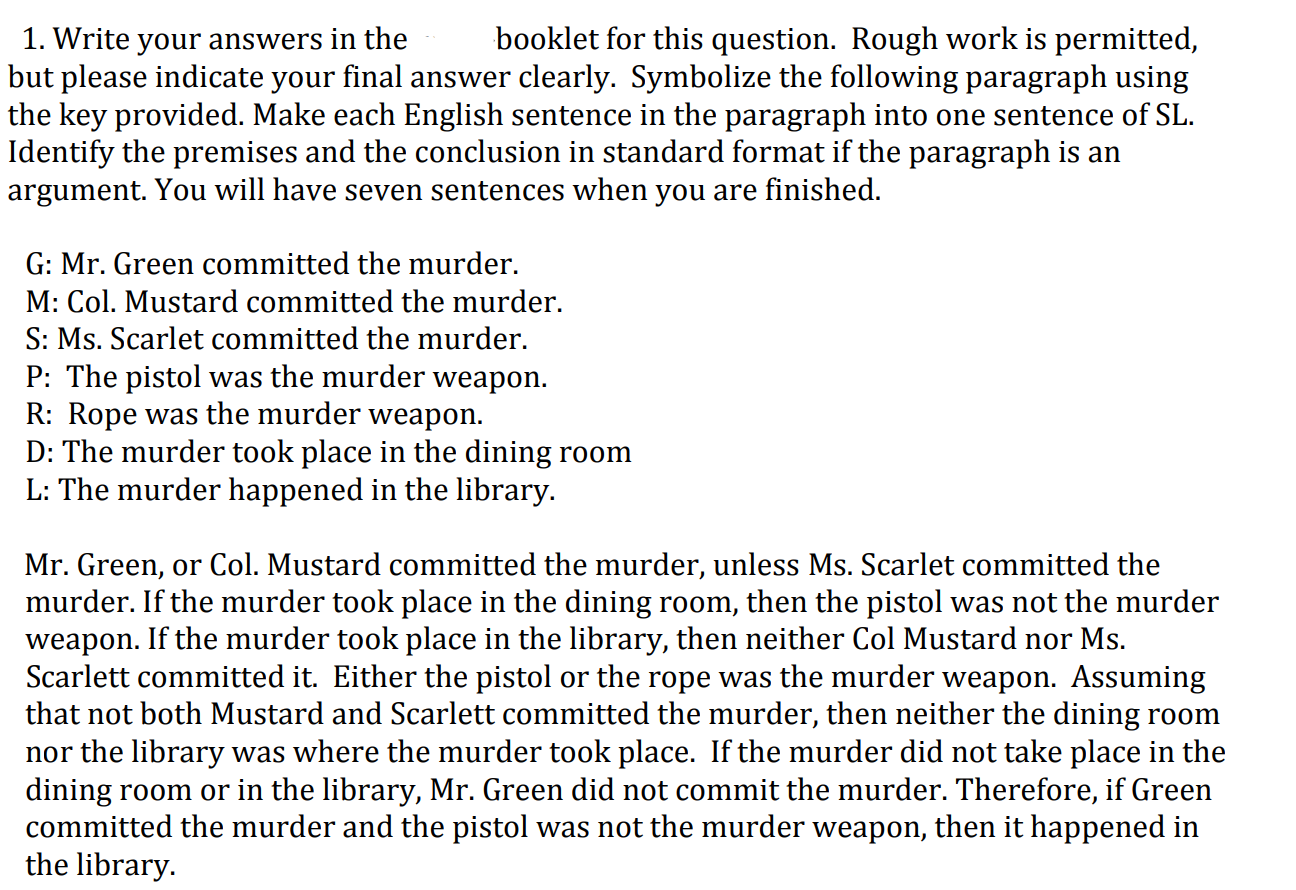 Solved 1. Write your answers in the booklet for this | Chegg.com