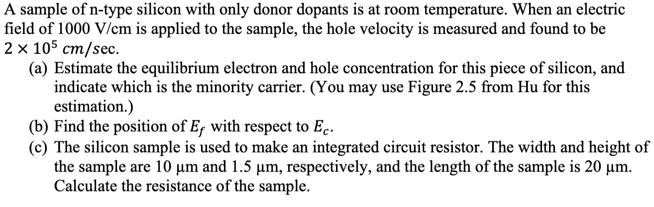 Solved A sample of n-type silicon with only donor dopants is | Chegg.com