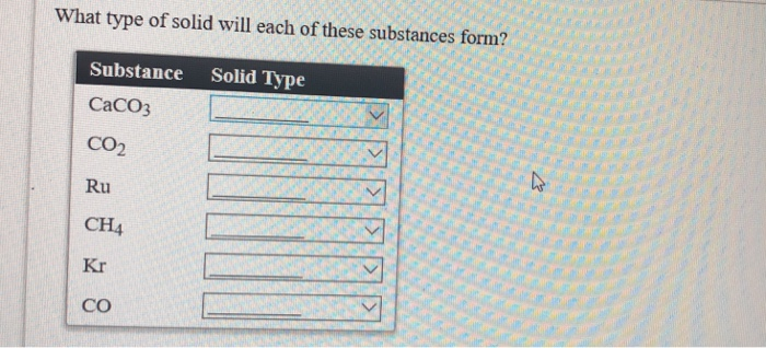Solved What type of solid will each of these substances | Chegg.com