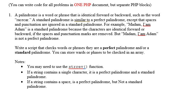 Solved (You can write code for all problems in ONE PHP | Chegg.com