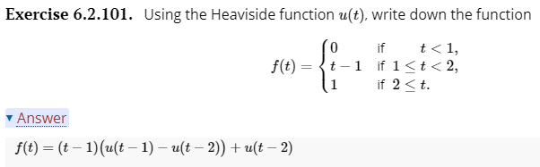 Solved Exercise 6.2.101. Using the Heaviside function u(t), | Chegg.com