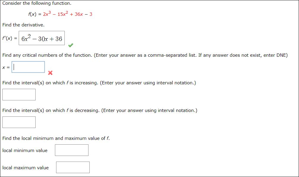 Solved Consider the following function. f(x) = 2x3 - 15x2 + | Chegg.com