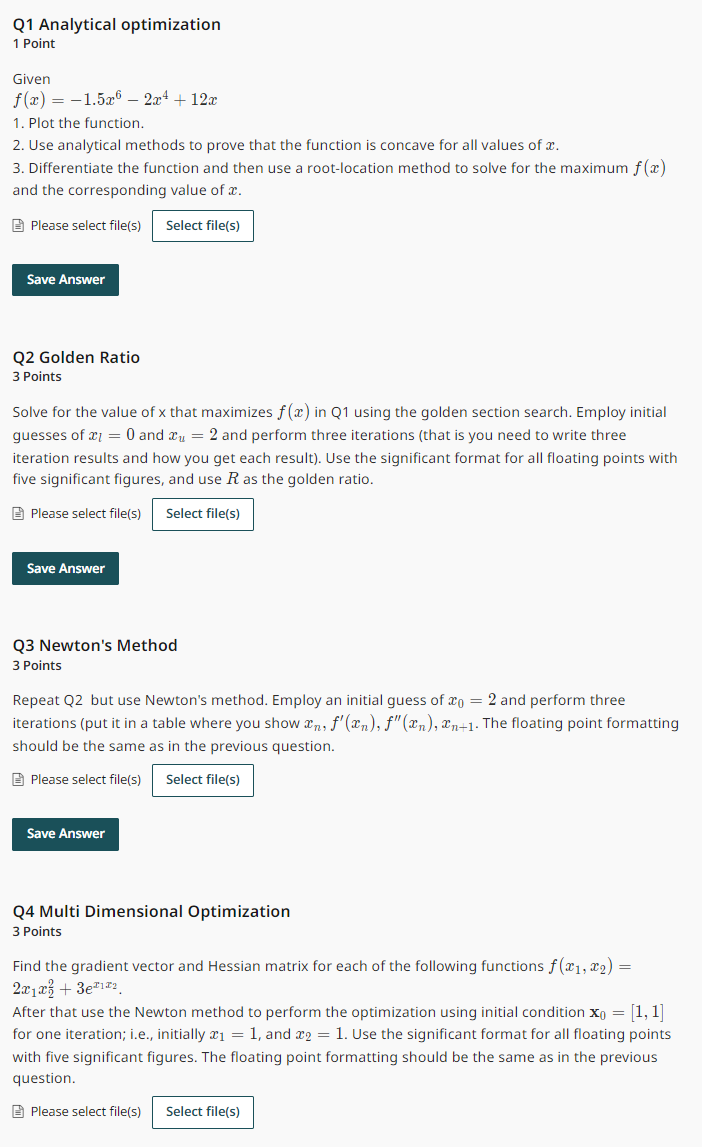 Solved Q1 Analytical optimization 1 Point Given | Chegg.com