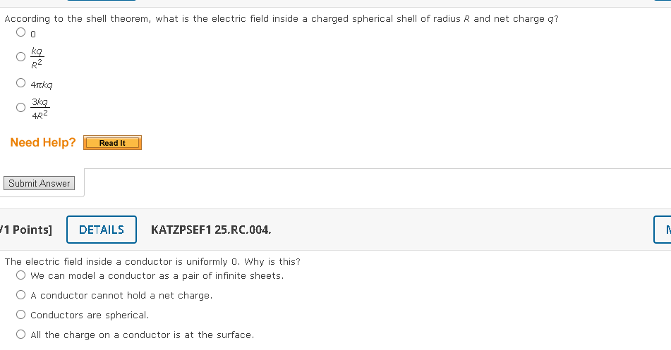 Solved According to the shell theorem, what is the electric | Chegg.com