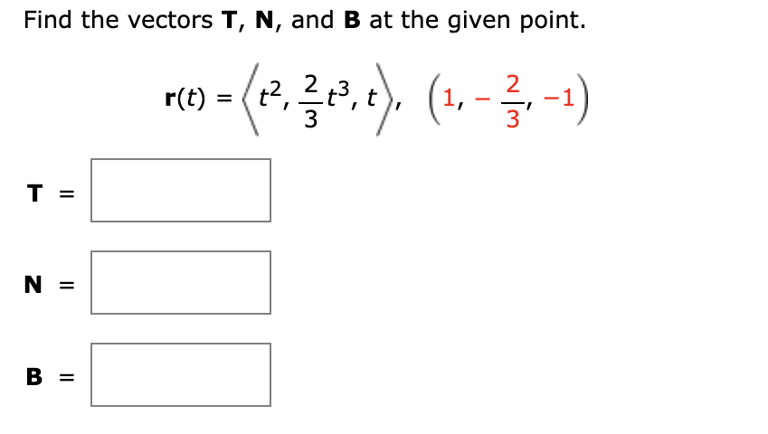 Solved Find the vectors T,N, and B at the given point. | Chegg.com