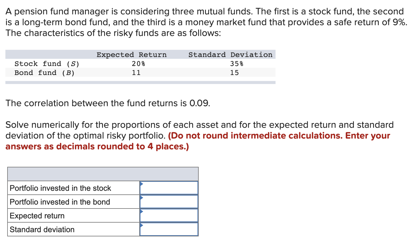 Solved A pension fund manager is considering three mutual | Chegg.com