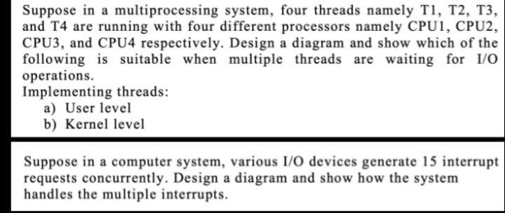 Solved Suppose in a multiprocessing system, four threads | Chegg.com