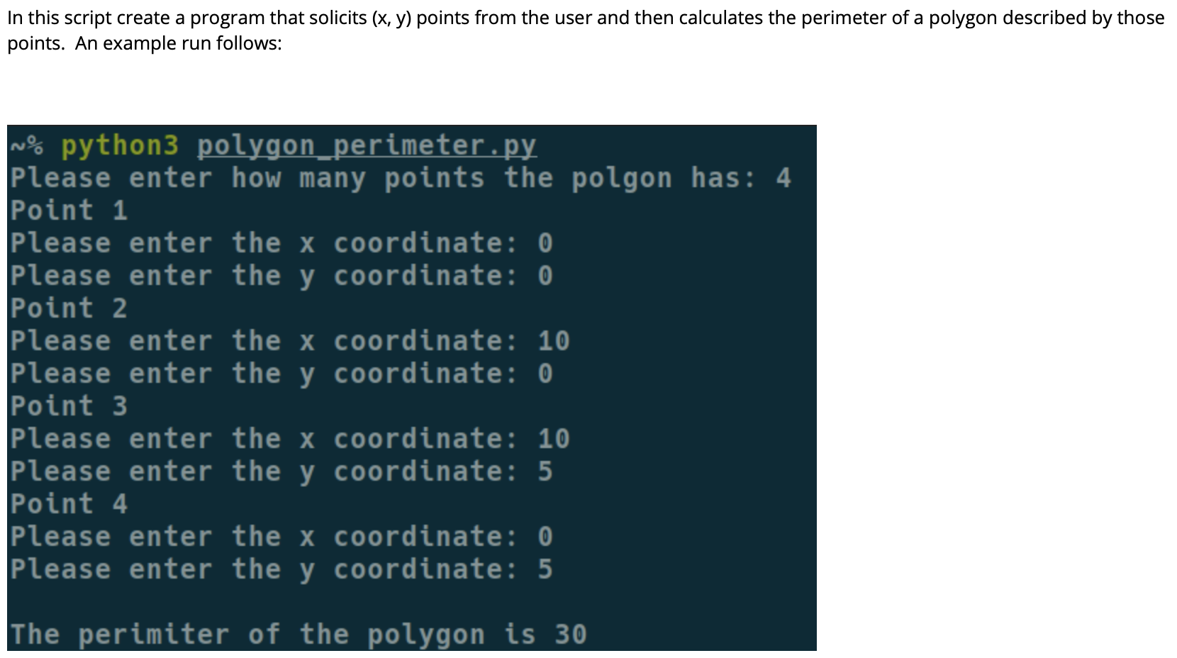 Solved In this script create a program that solicits (x, y) | Chegg.com