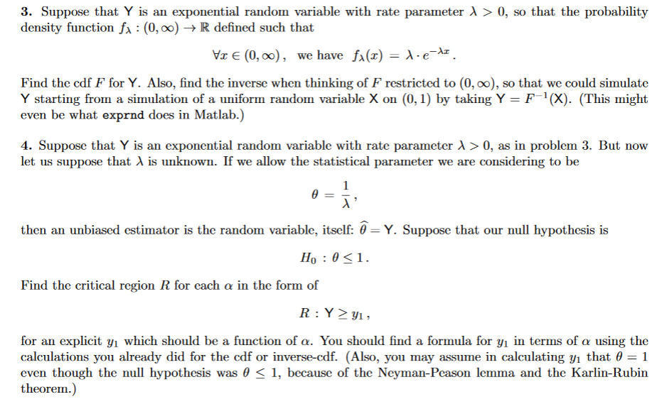 Solved 3. Suppose that Y is an exponential random variable | Chegg.com