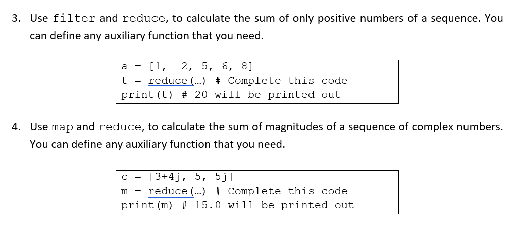 3. Use filter and reduce, to calculate the sum of | Chegg.com
