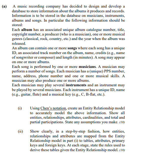 Solved (a) A music recording company has decided to design | Chegg.com